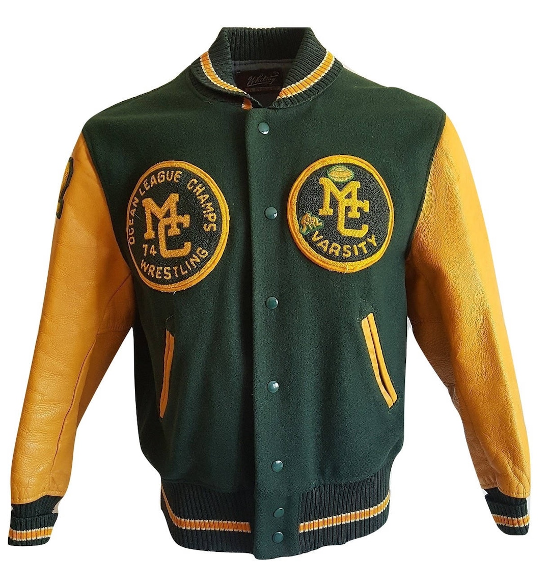 1974 Whiting Letterman Jacket Wool Leather Varsity Jacket Green Gold ...