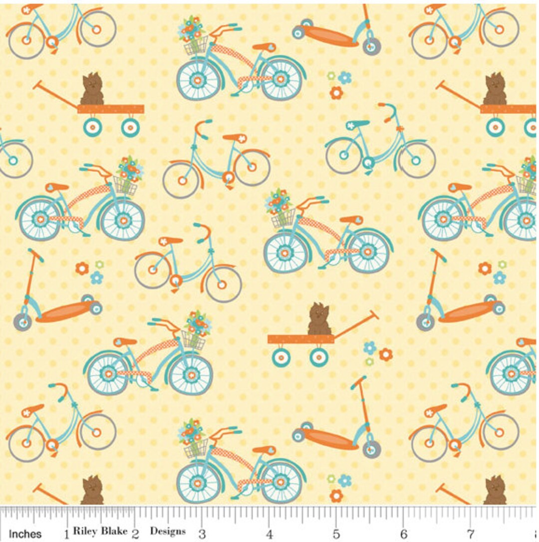 Dress up Days by Doohikey Designs, Yellow Bikes, 1 Yard Cut, Riley ...