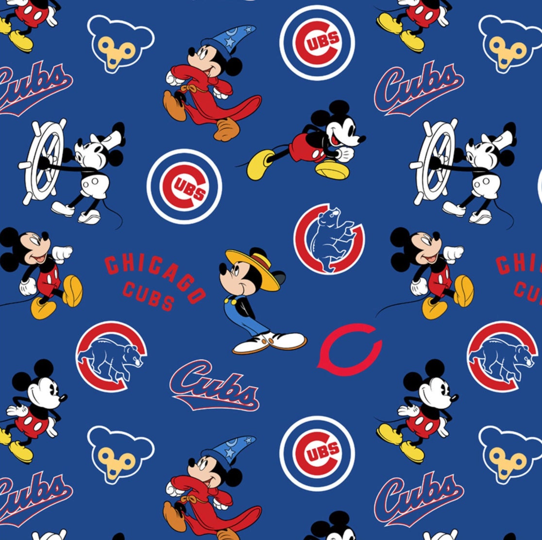 Chicago Cubs Fabric Mickey Mousse 1 Yard Cut License Disney | Etsy