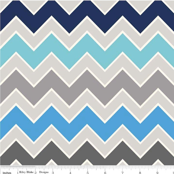 Blue Chevron Fabric - Etsy