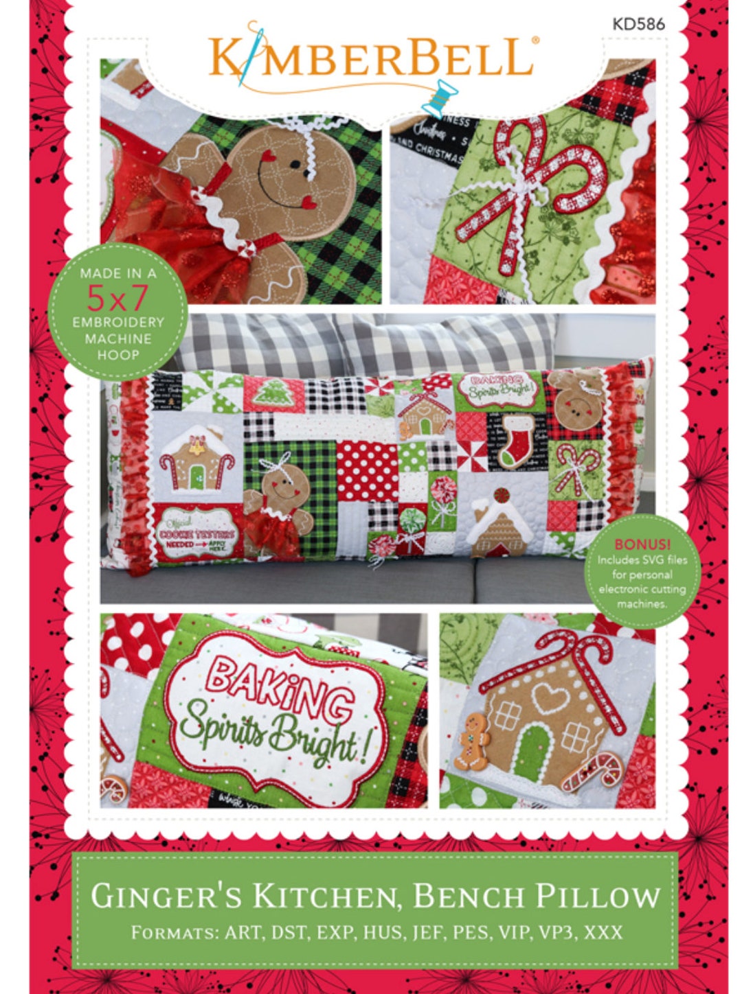 Embroidery Bench Pillow - Ginger Kitchen Bench Pillow - Kimberbell ...