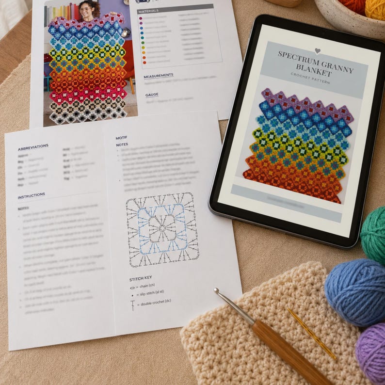 Granny Square Blanket Crochet Pattern PDF, Easy Colorful Afghan Digital ...