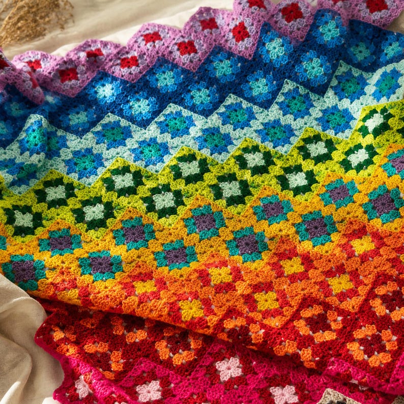 Granny Square Blanket Crochet Pattern PDF, Easy Colorful Afghan Digital ...