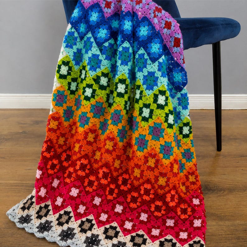Granny Square Blanket Crochet Pattern PDF, Easy Colorful Afghan Digital ...