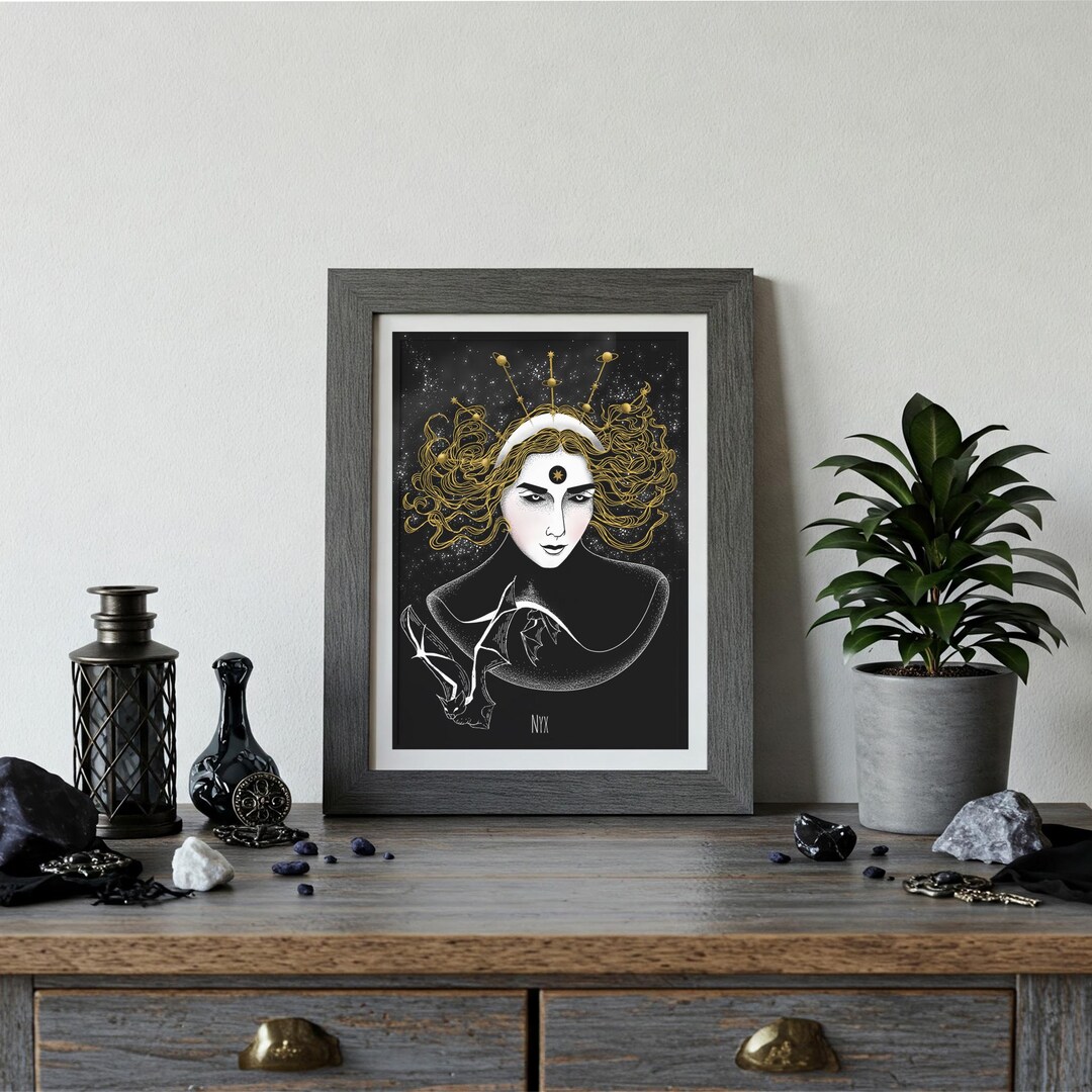 Primordial Night, Dark Nyx Illustration, Occult Goddess, Gothic Mystic ...