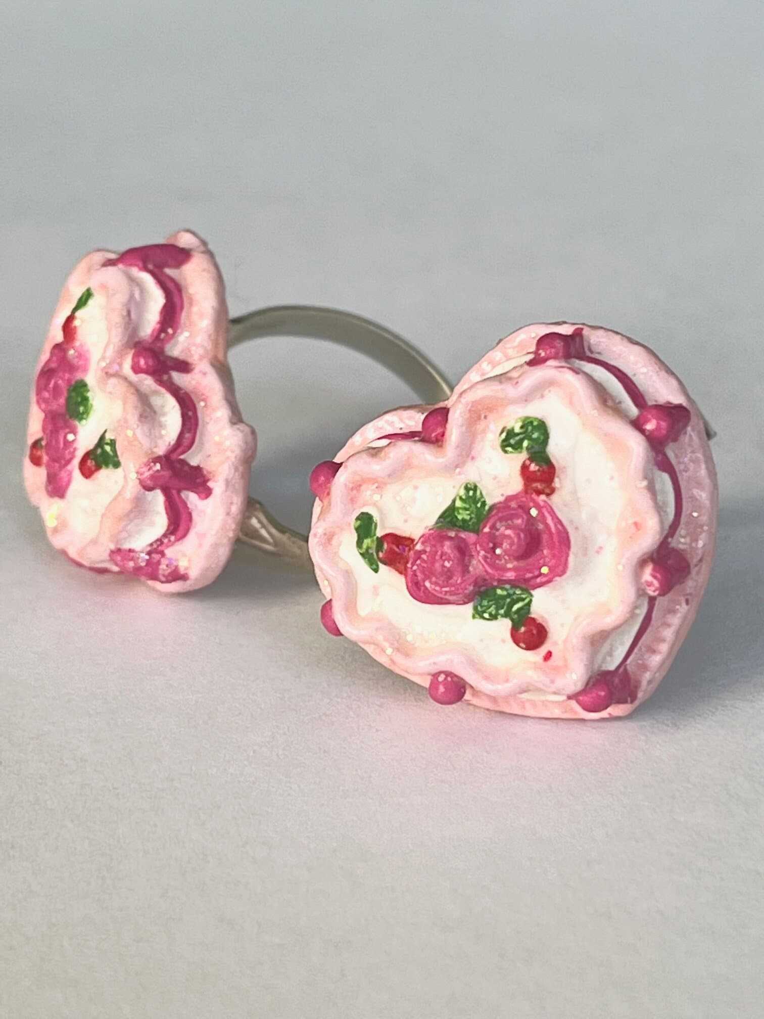 Heart Cake Ring Girls Women Teenager Polymer Clay Heart Adjustable Ring ...
