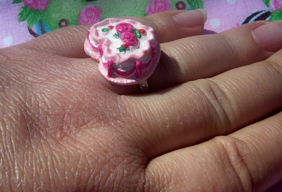 Heart Cake Ring Girls Women Teenager Polymer Clay Heart Adjustable Ring ...