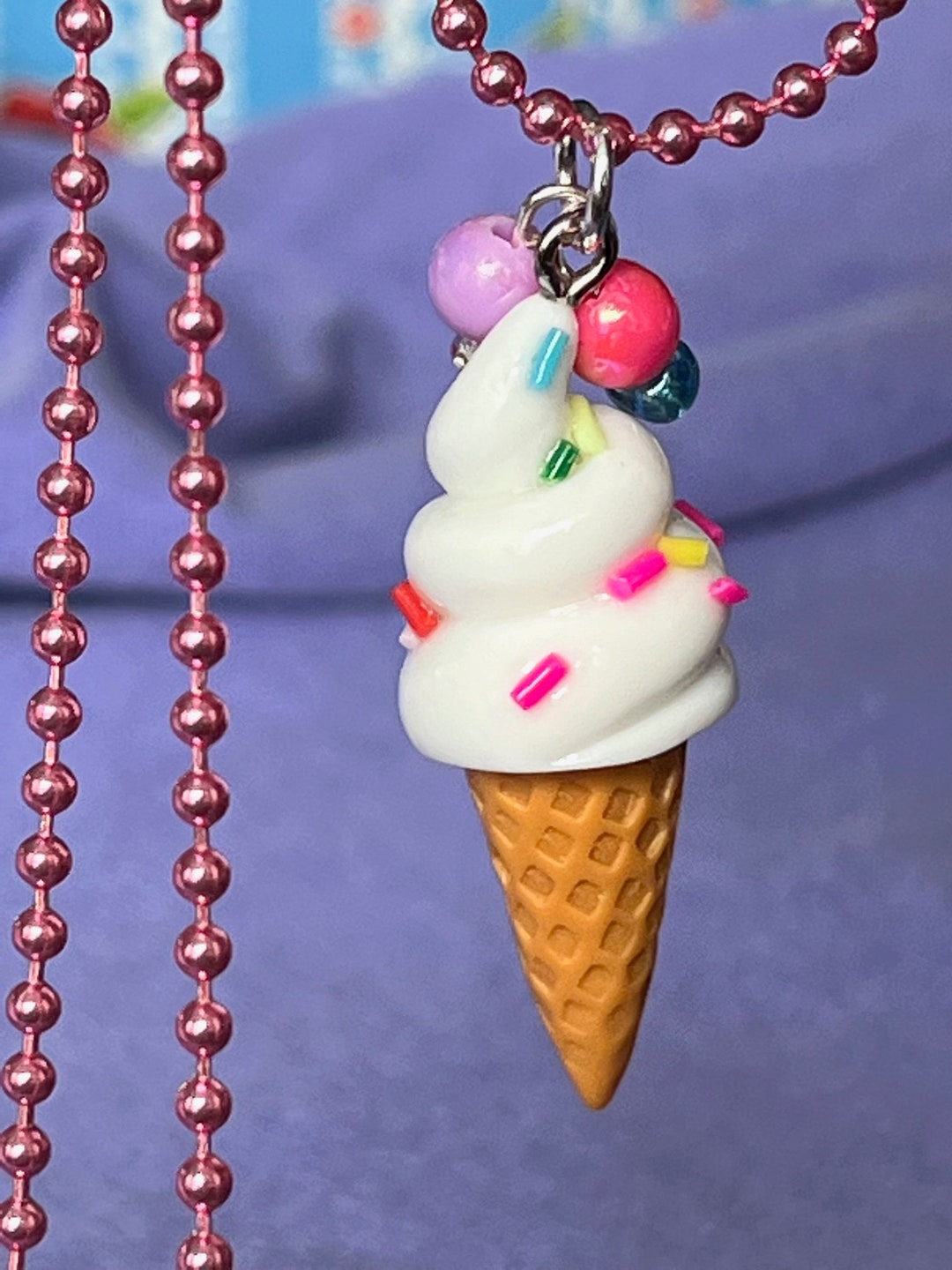 Ice Cream Cone Necklace Soft Serve Vanilla Fake Food Miniature Kawaii ...