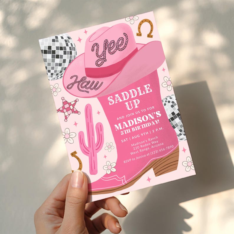 Space Cowgirl Birthday Invitation, Disco Cowgirl Party Invite, Yeehaw ...