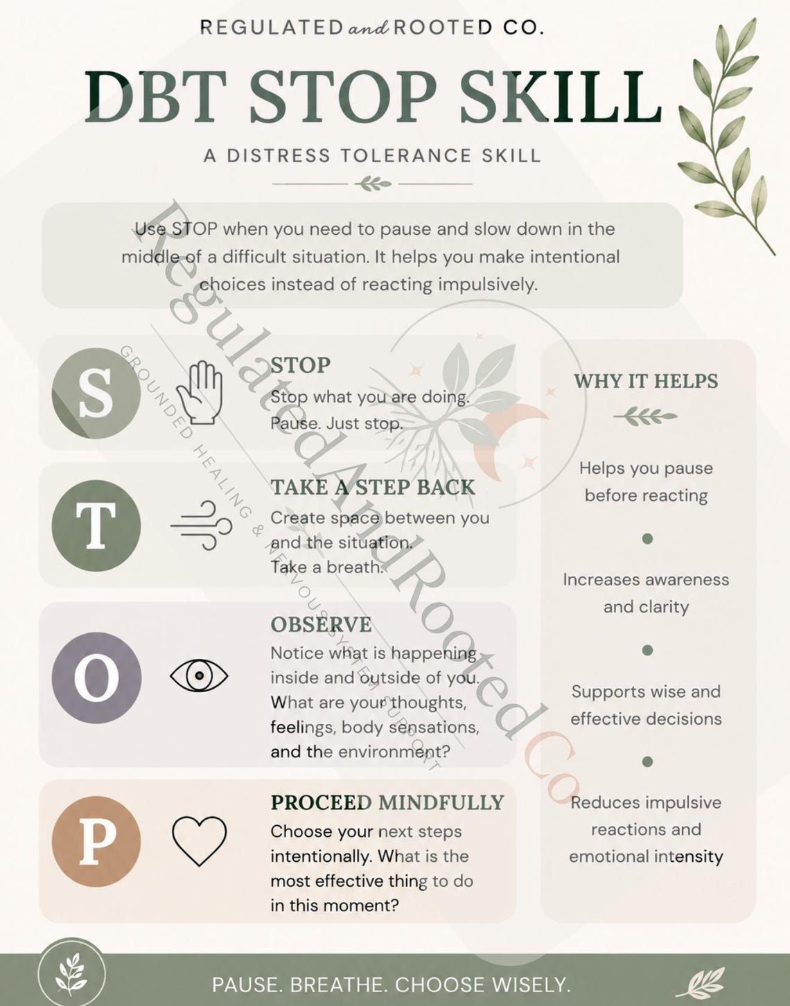 DBT STOP Skill Handout | Distress Tolerance Worksheet | Therapy ...