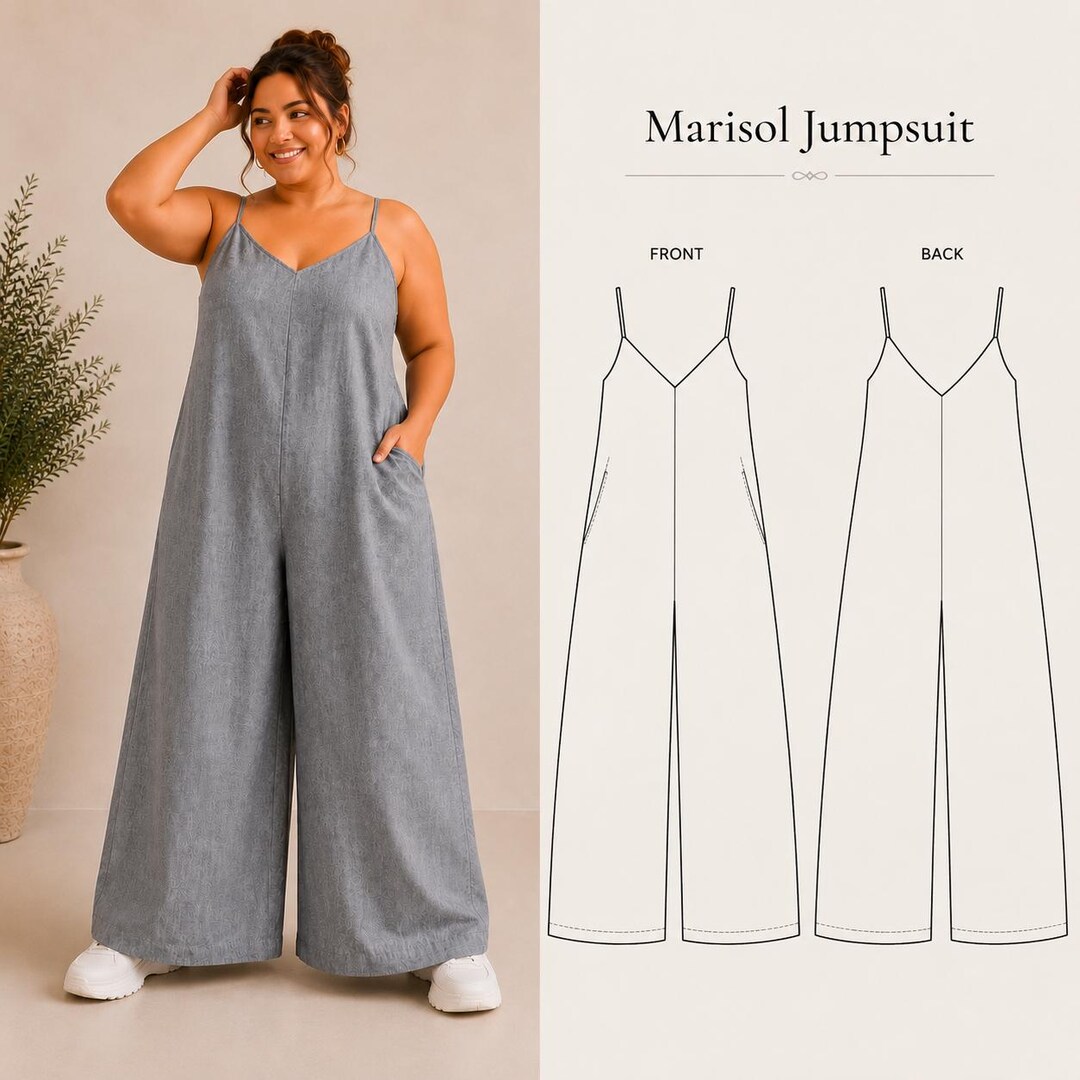 Wide Leg Jumpsuit Sewing Pattern PDF, Linen Jumpsuit Pattern, Plus Size ...
