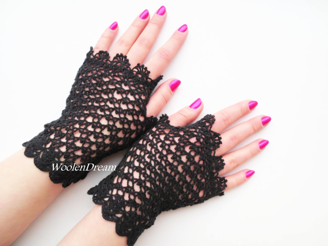 Gothic Wedding Lace Gloves Crochet Bridal Fingerless Gloves Women's ...