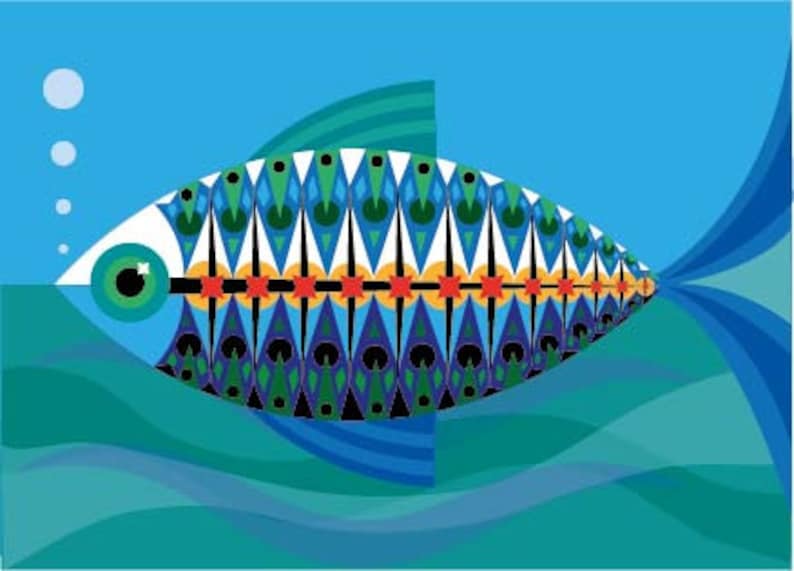 Mid Century Modern Fish Print - Etsy