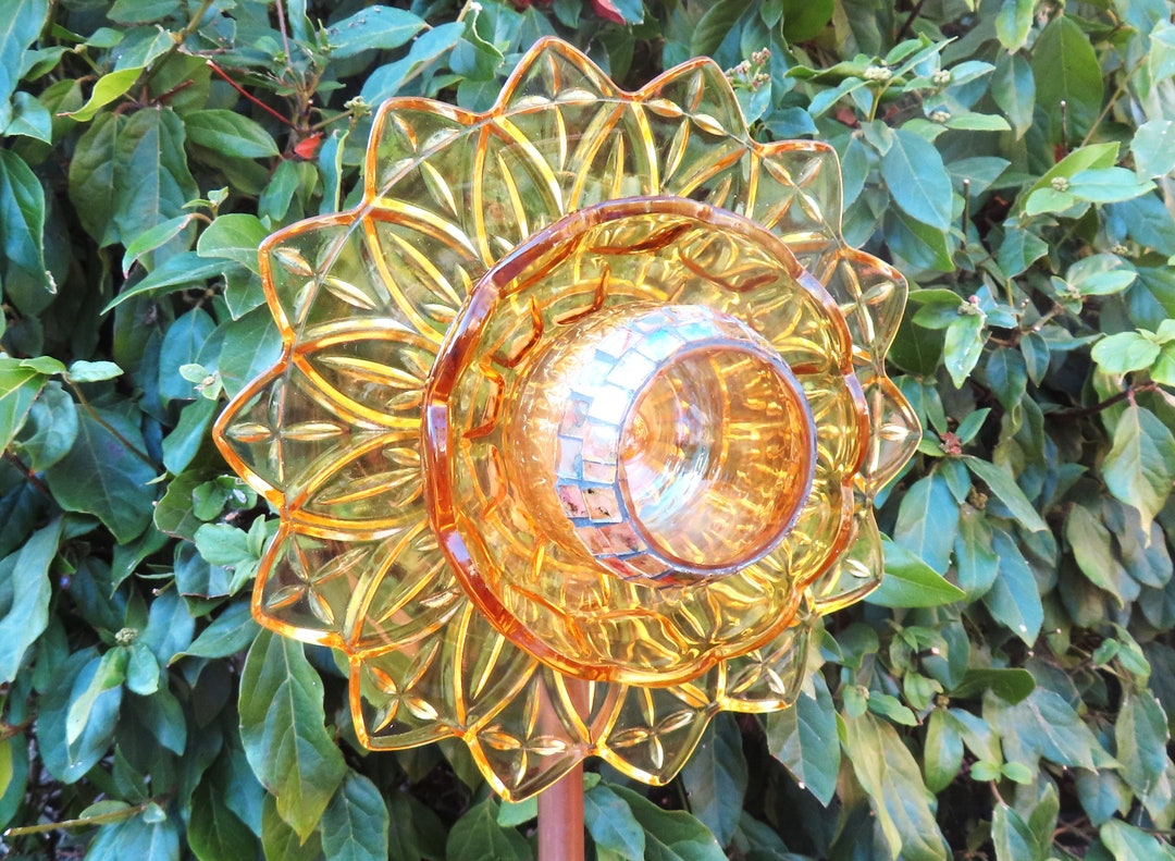 Glass Garden Flower Vintage Glass Garden Art, Yard Art, Vintage Gold ...