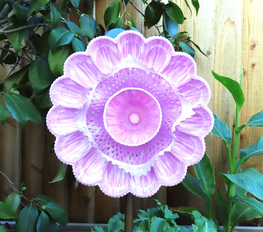 Glass Garden Art, Glass Flower, Plate Flower, Vintage Glass, Garden ...