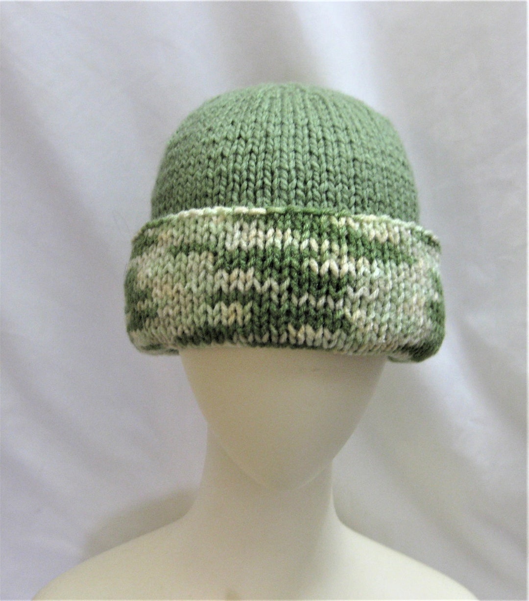 Hat Hand Knit Green Camo Adult Large - Etsy