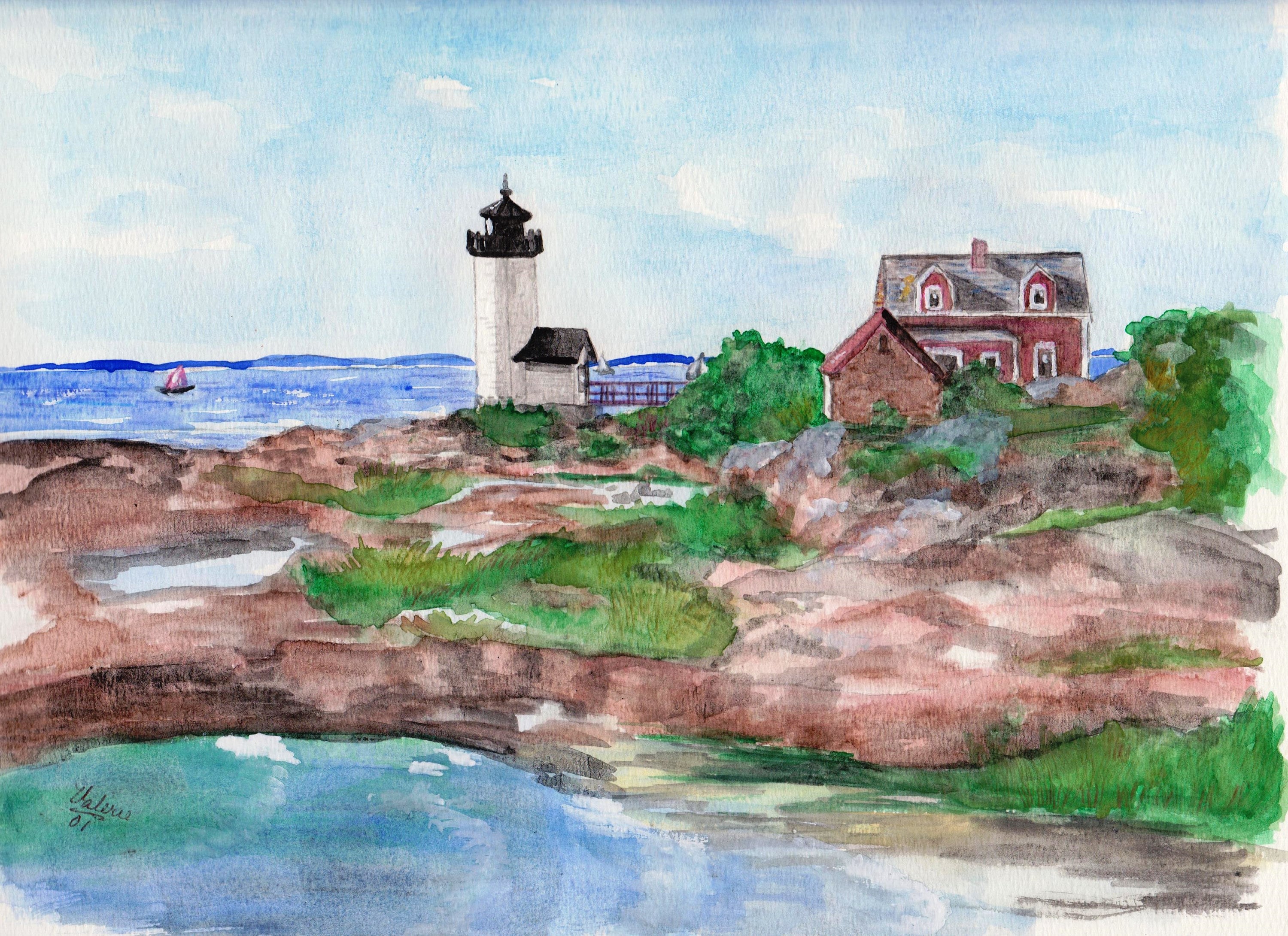 Cape Ann Lighthouse Watercolor Print, Massachusetts Art, New England ...
