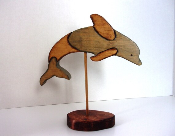 Dolphin Intarsia-style Wood Figurine Sea Animal Sculpture - Etsy