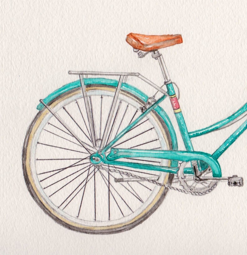 Vintage Bicycle Watercolor Print: Aqua Blue Bike Art - Etsy