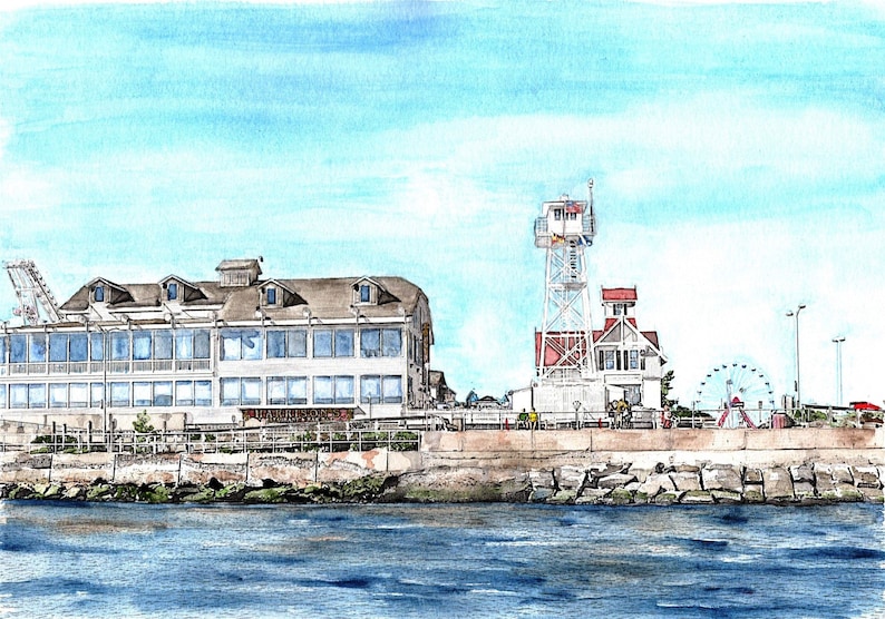 Ocean City Maryland Watercolor Print: Boardwalk, Ferris Wheel, Inlet ...