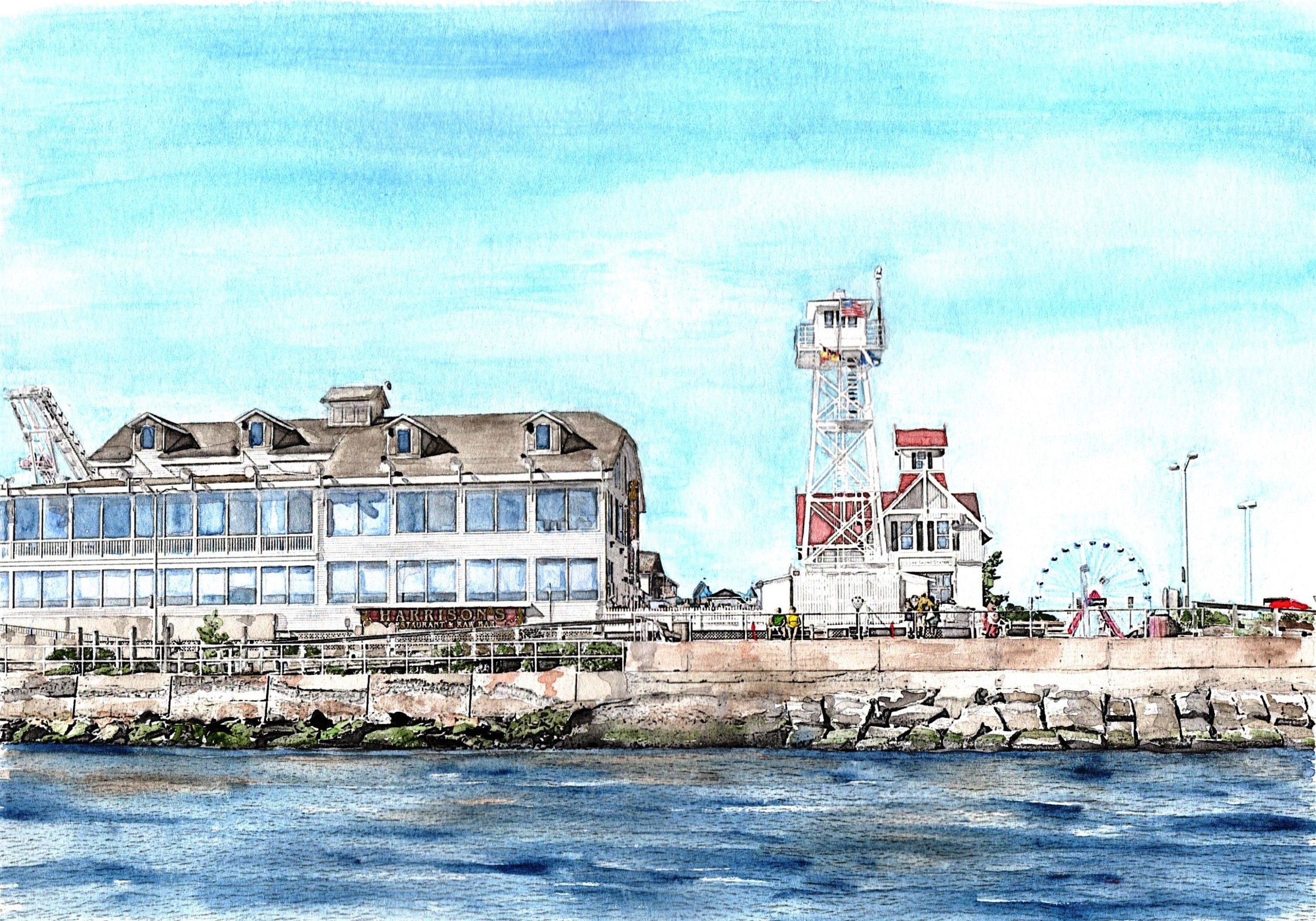 Ocean City Maryland Watercolor Print: Boardwalk, Ferris Wheel, Inlet ...