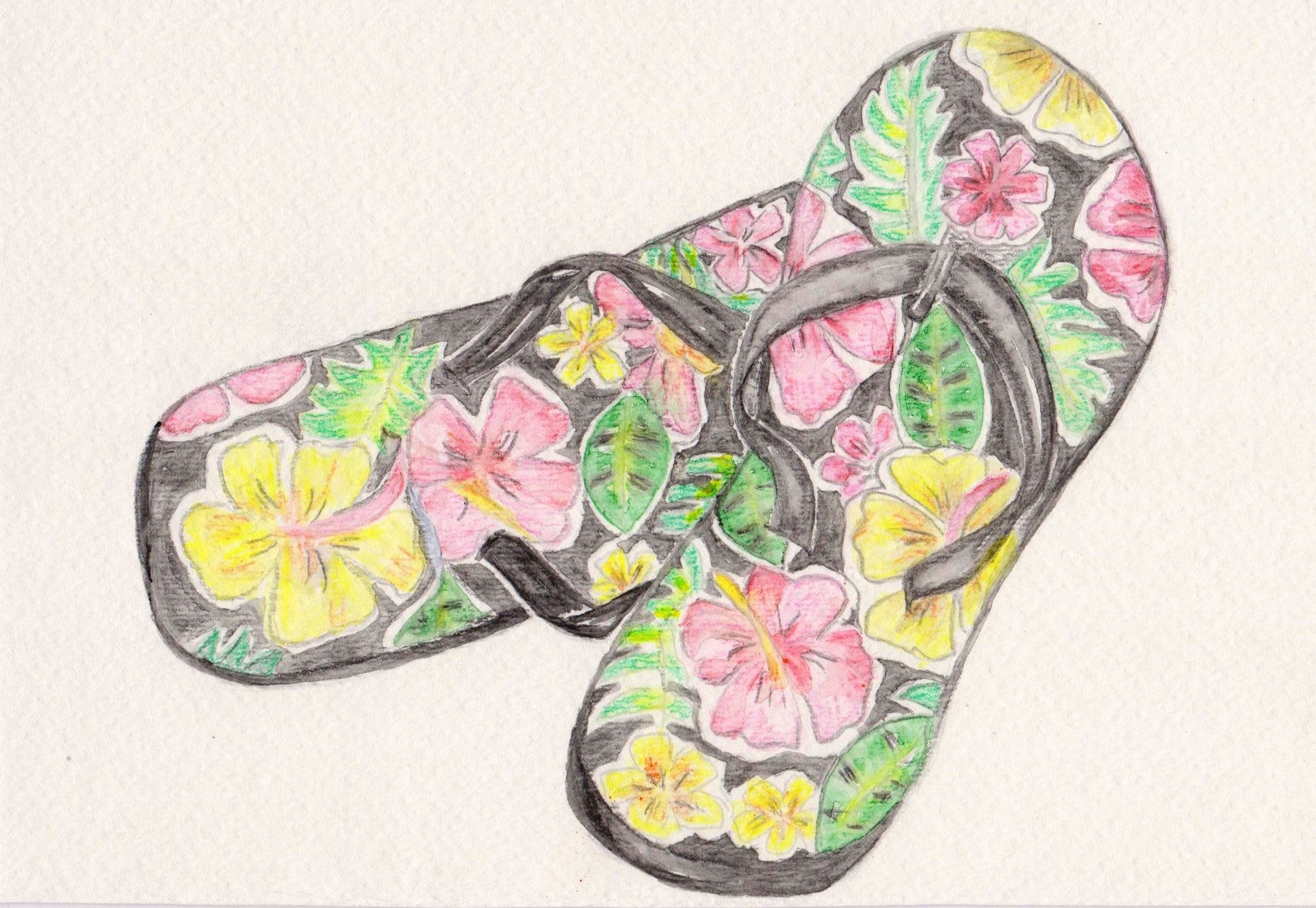 Flip Flops Watercolor Print, Beach Shoes Art, Tropical Foot Wear ...
