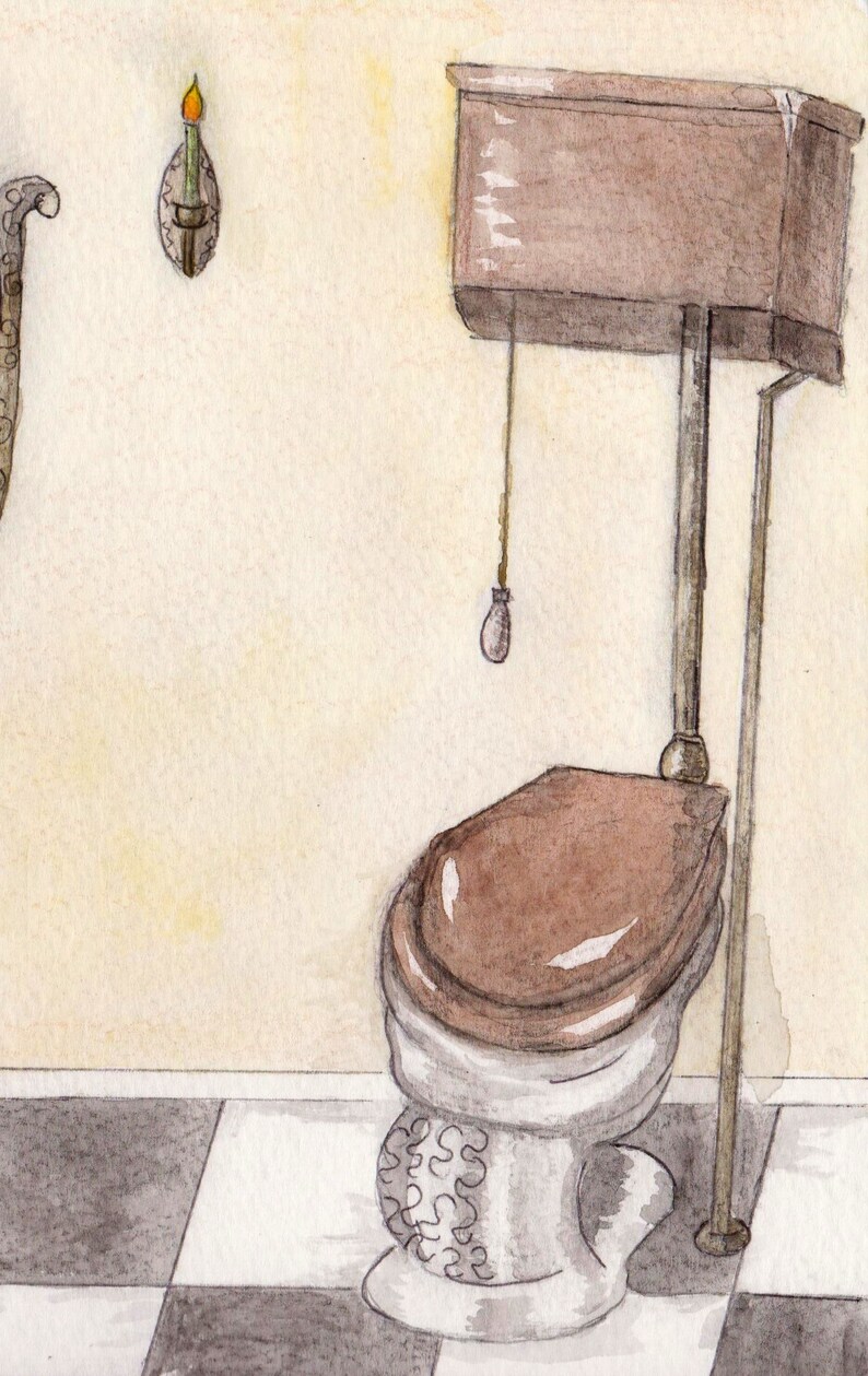 Vintage Toilet and Sink Watercolor Print Bathroom Art - Etsy
