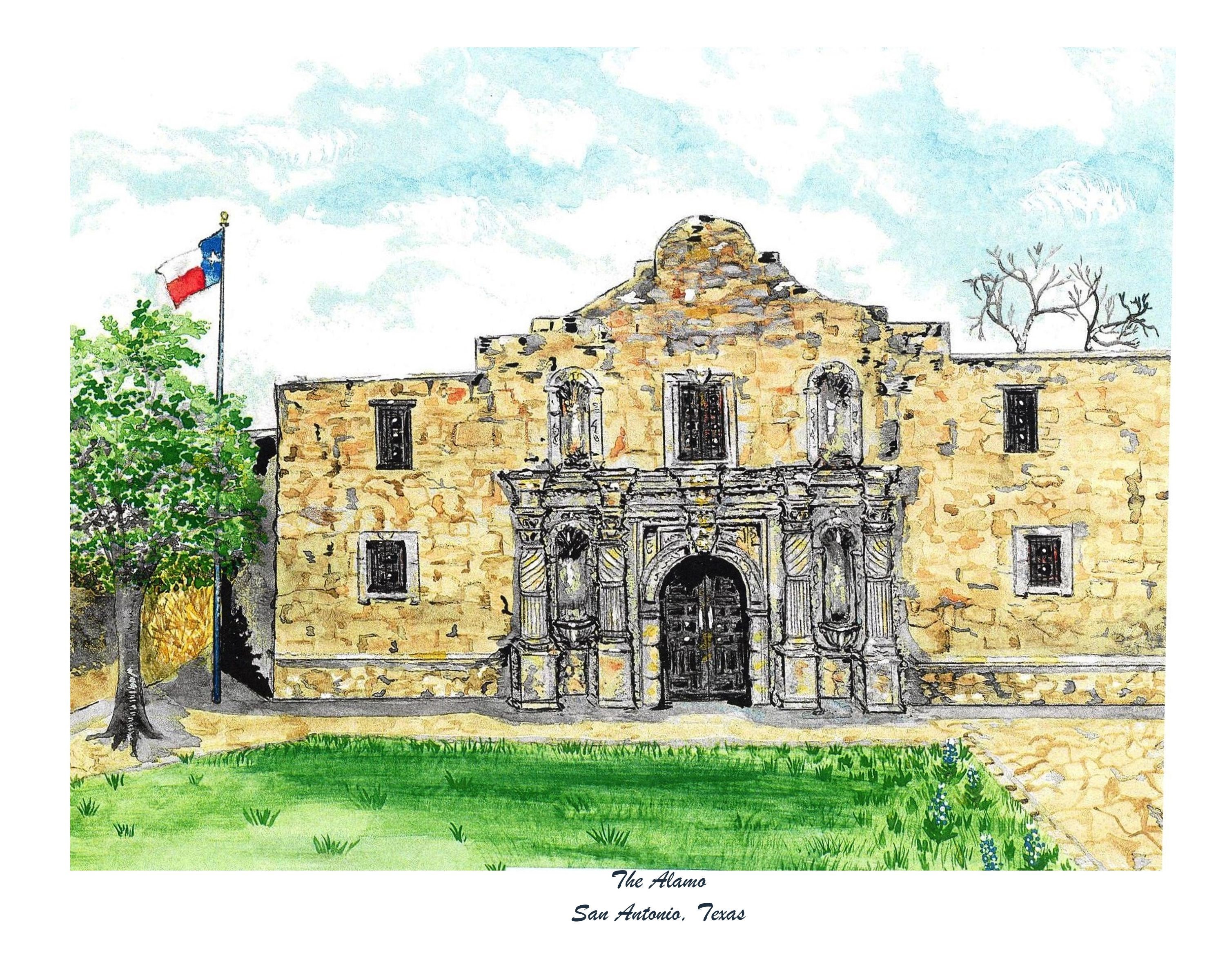The Alamo, San Antonio, Texas, Watercolor Painting, Fine Art Print ...