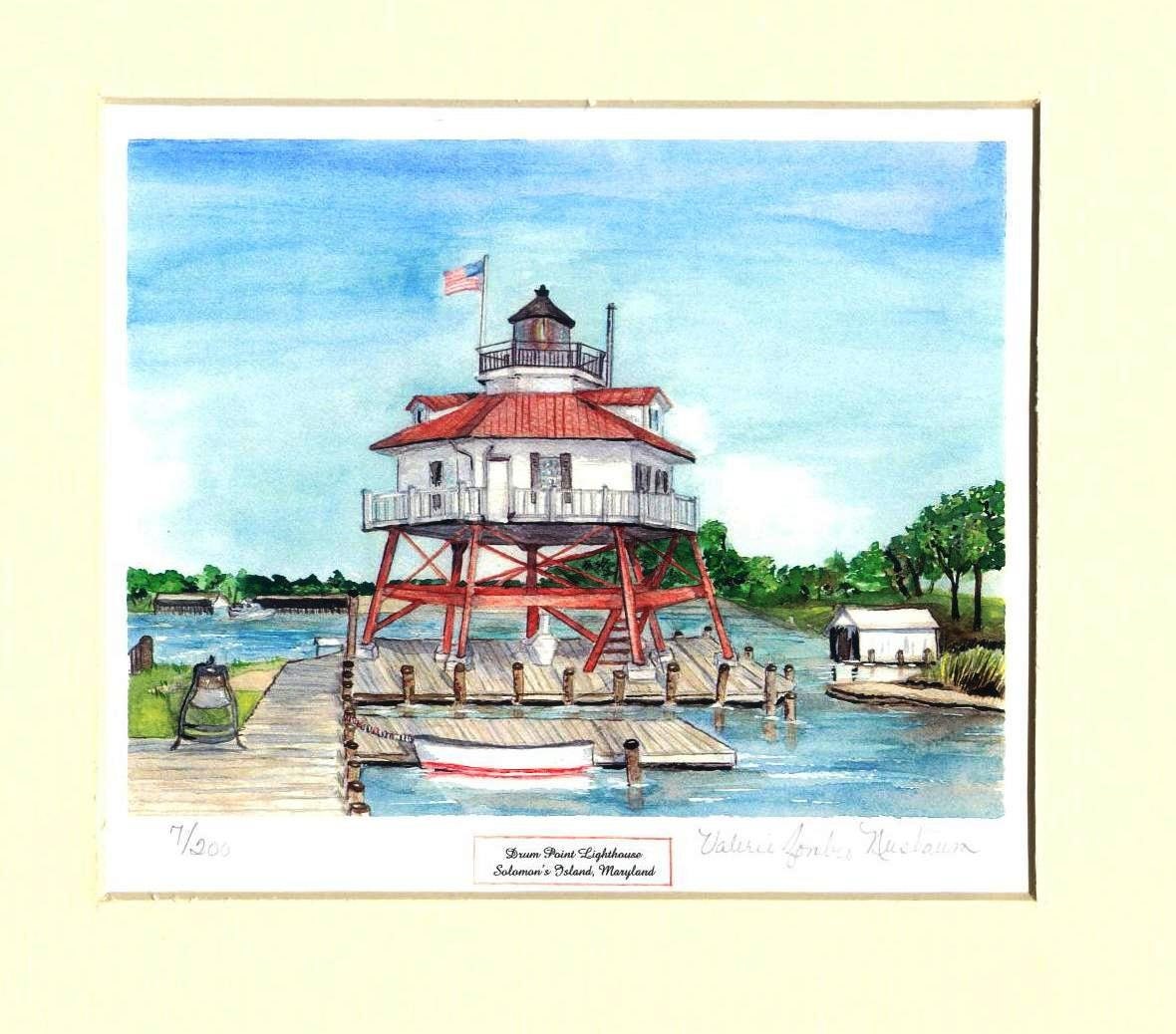 Drum Point Lighthouse Watercolor Print: Maryland Seascape Art - Etsy