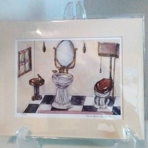 Vintage Toilet and Sink Watercolor Print, Bathroom Art, Victorian ...