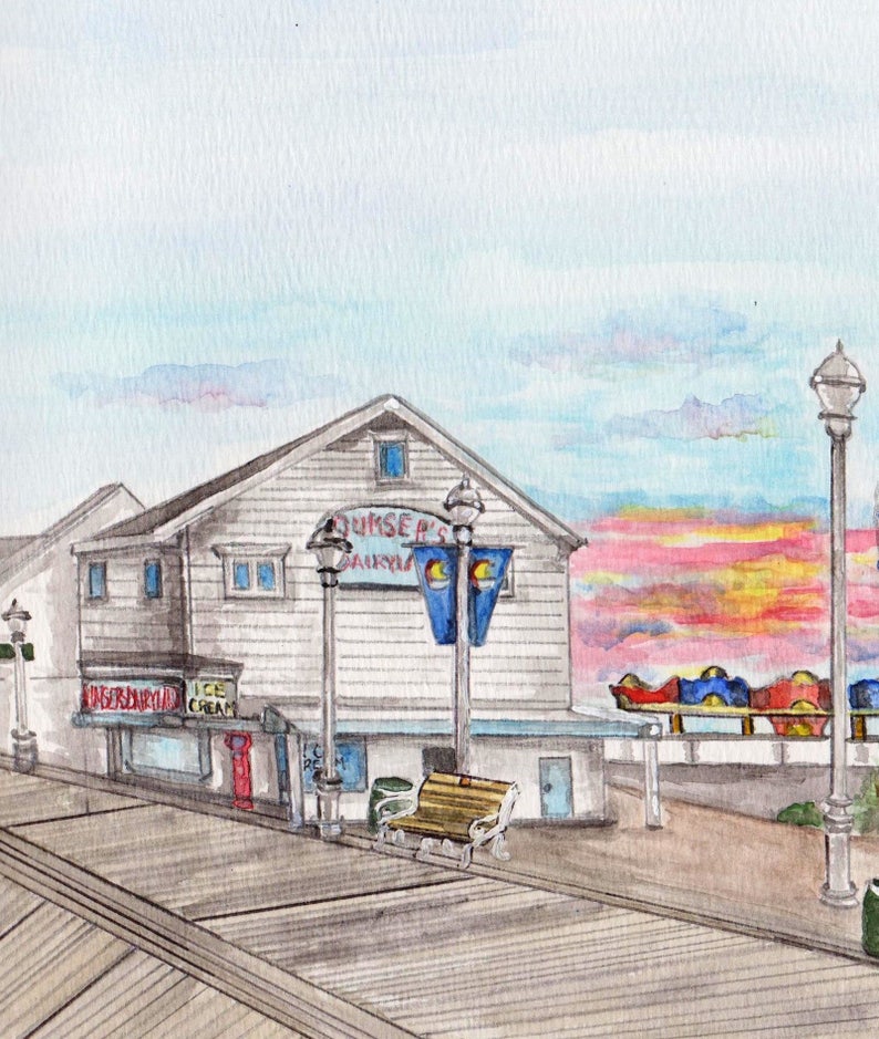 Ocean City Maryland Boardwalk Print: Watercolor Ferris Wheel Art - Etsy