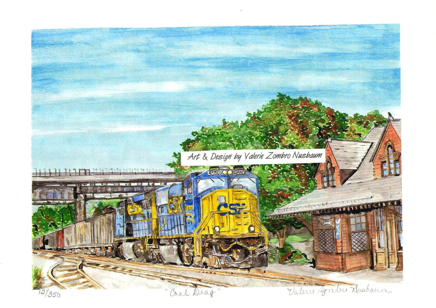 Brunswick Maryland Art, CSX Coal Train at Brunswick Station Watercolor ...