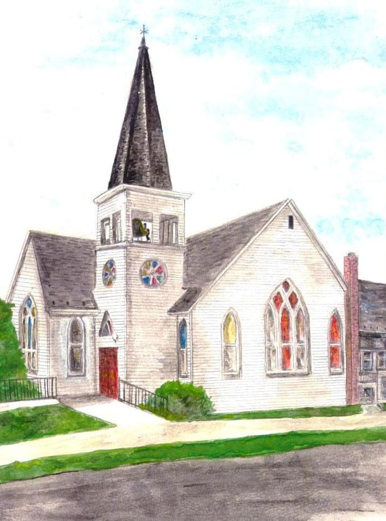White Church Watercolor Print, Religious Painting, Maryland Art, New ...