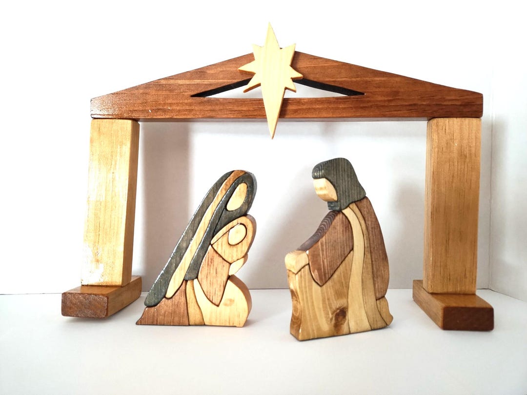 Handmade Intarsia Wooden Nativity Set: Ten-piece Creche - Etsy