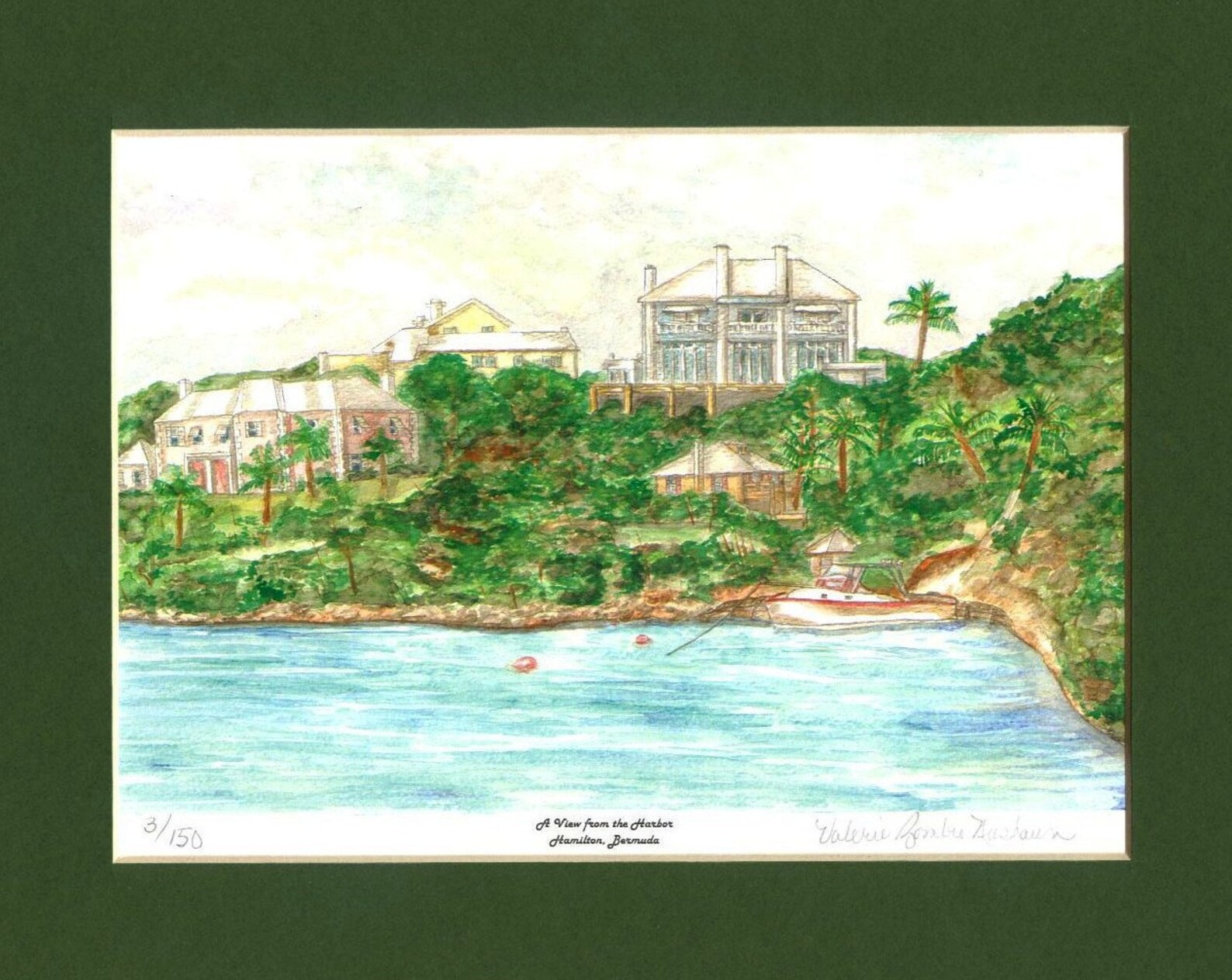 Bermuda, Hamilton, Matted Art Print of Original Watercolor Painting ...