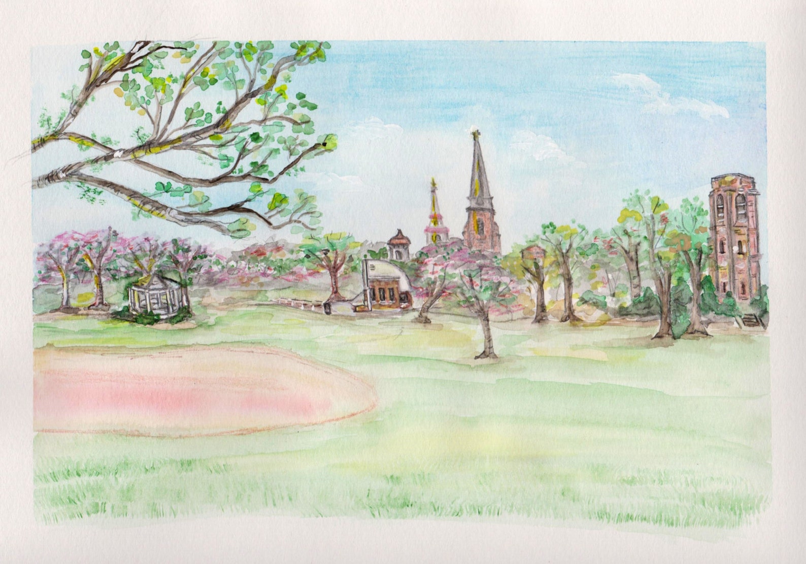 Frederick Maryland Art Print: Baker Park Spring Landscape Watercolor - Etsy