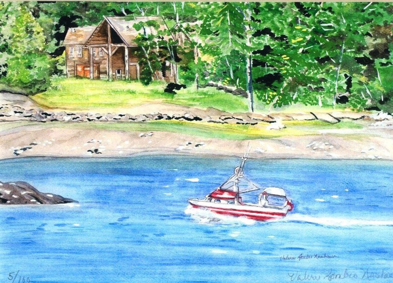 Alaska Art, Ketchikan Watercolor Print, Alaska Shoreline With Boat ...