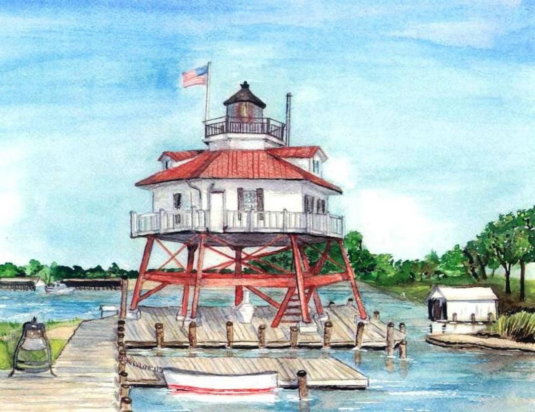 Drum Point Lighthouse Watercolor Print: Maryland Seascape Art - Etsy