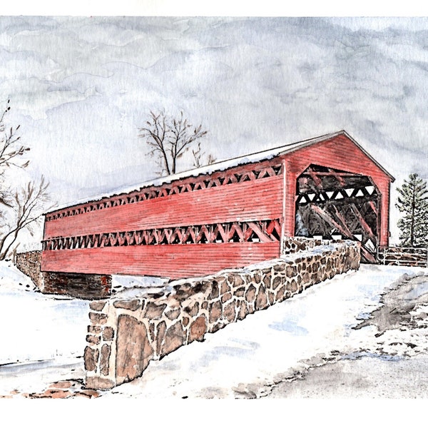 Red Covered Bridge - Etsy