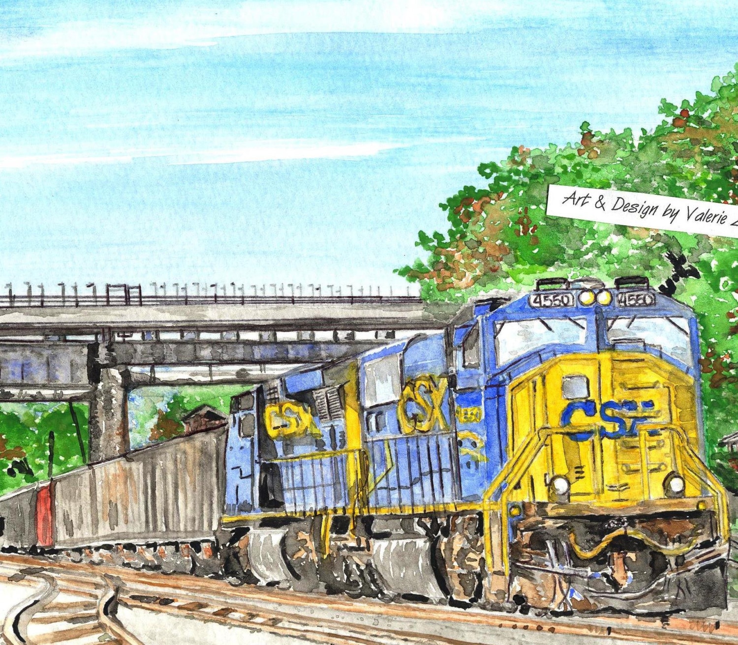 Brunswick Maryland Art, CSX Coal Train at Brunswick Station Watercolor ...