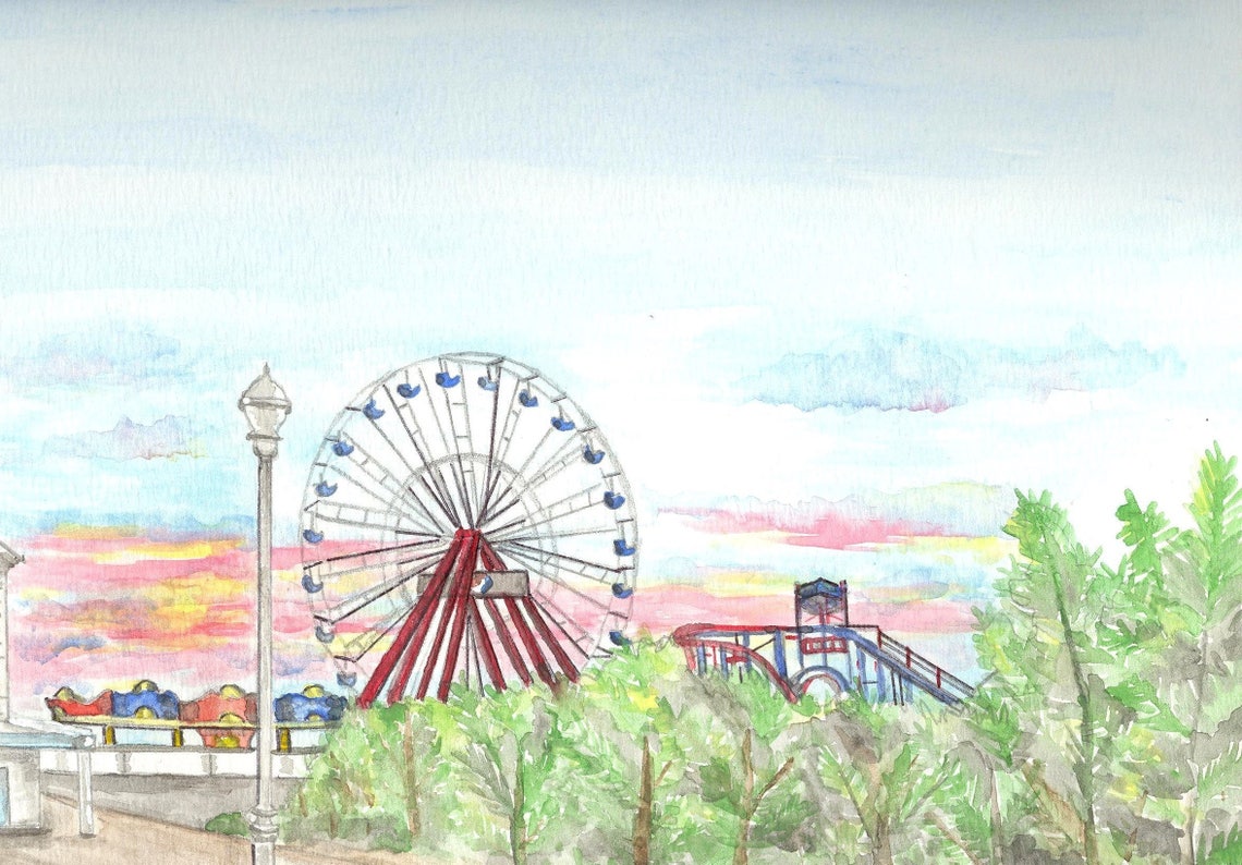 Ocean City Maryland Boardwalk Print: Watercolor Ferris Wheel Art - Etsy