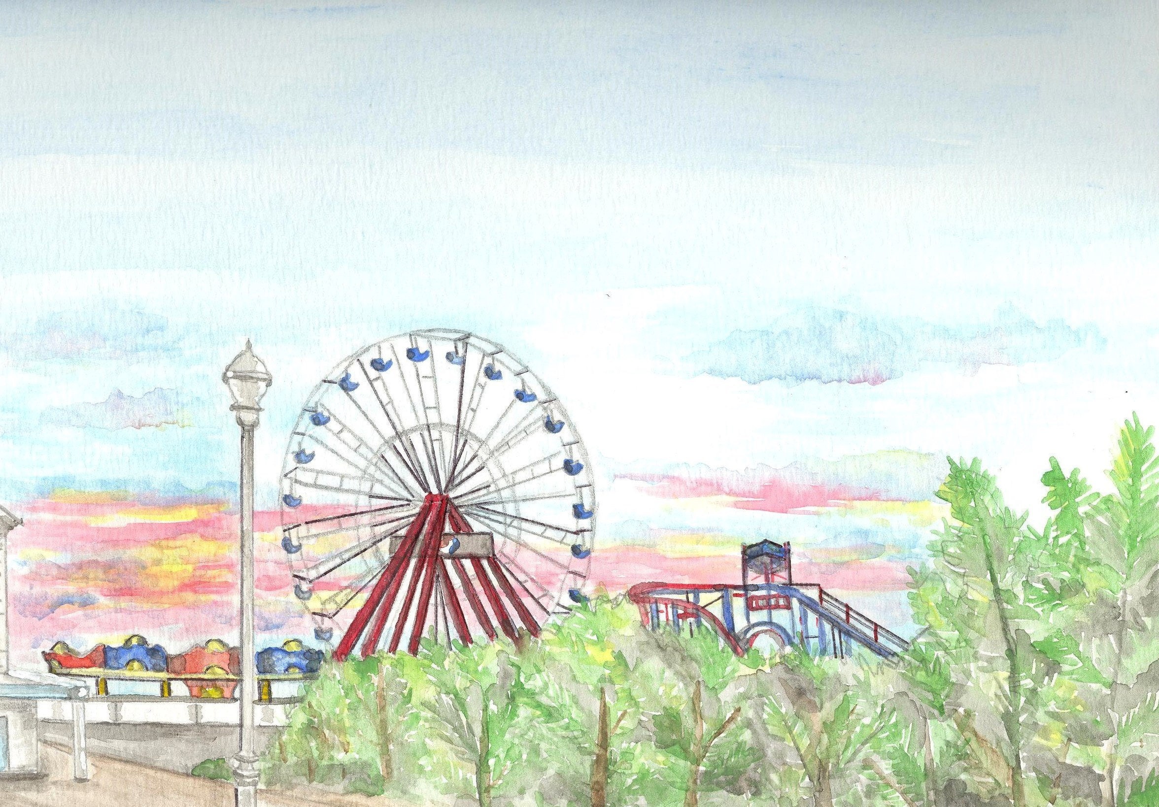 Ocean City Maryland Boardwalk Print: Watercolor Ferris Wheel Art - Etsy