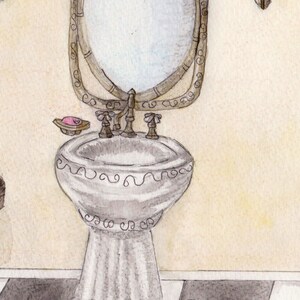 Vintage Toilet and Sink Watercolor Print, Bathroom Art, Victorian ...