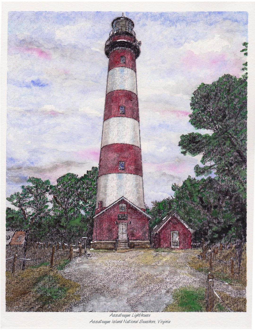 Assateague Lighthouse Watercolor Print, Assateague National Seashore ...