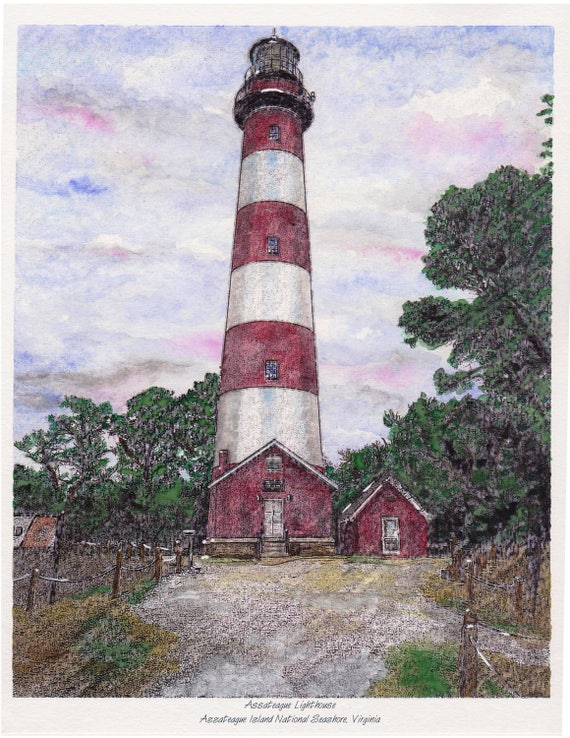 Assateague Lighthouse Watercolor Print Assateague National - Etsy