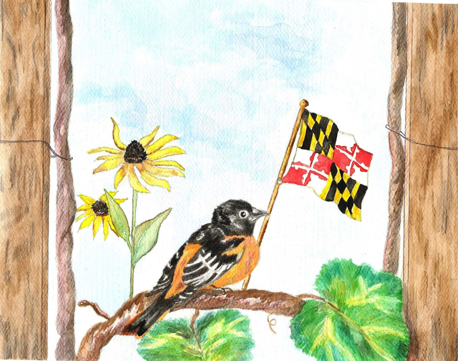 Maryland Art, Baltimore Oriole Print, Maryland State Flag Watercolor ...