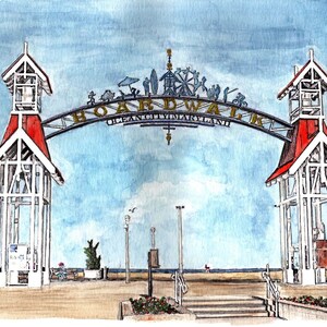 Ocean City, Maryland, Boardwalk Arch Watercolor Print, Seashore ...