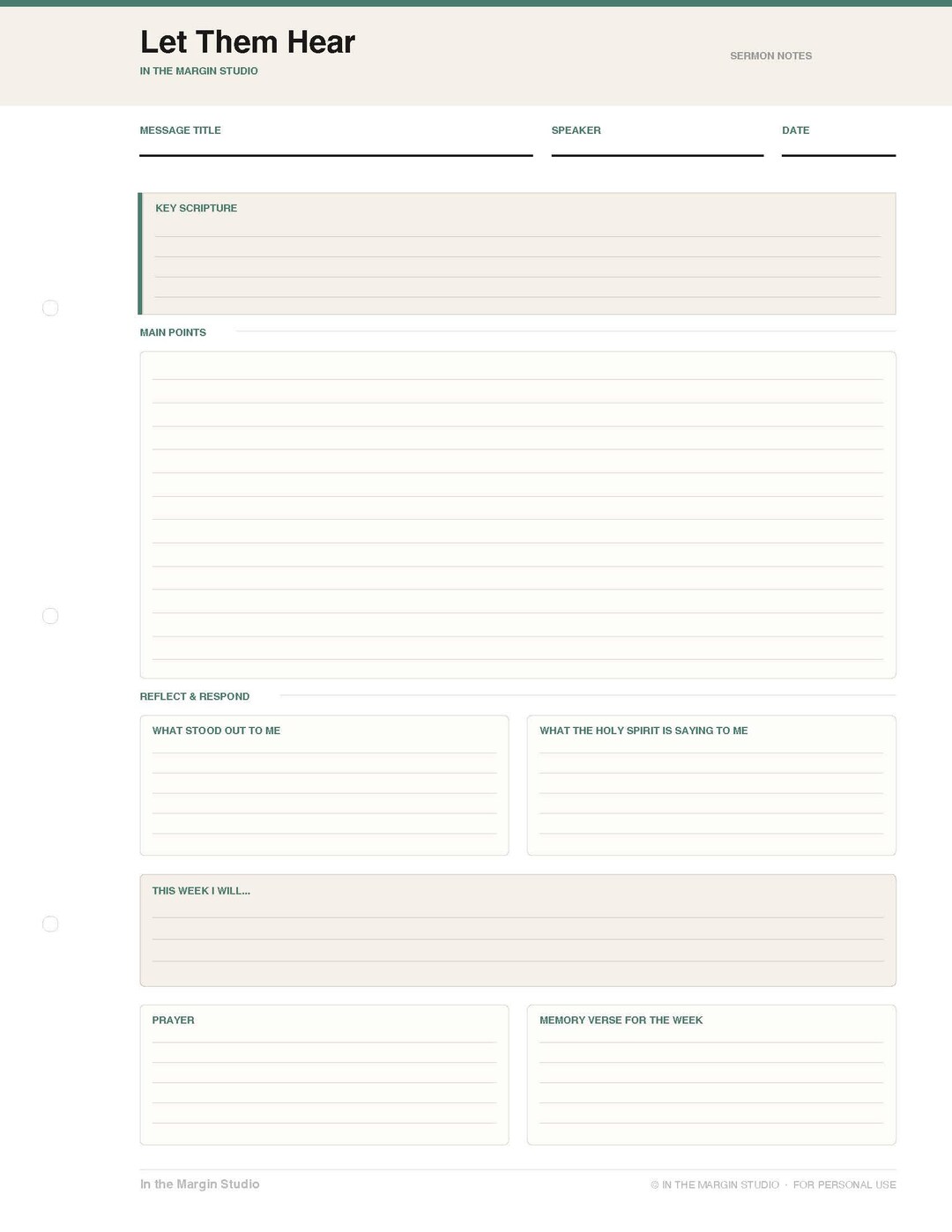 Sermon Notes Template | 3-hole Punch Printout L Bible Study Journal ...