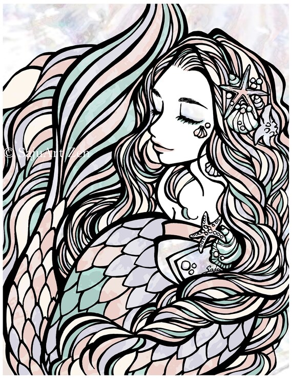Print 8.5x11 shell Mermaid Beauty | Etsy