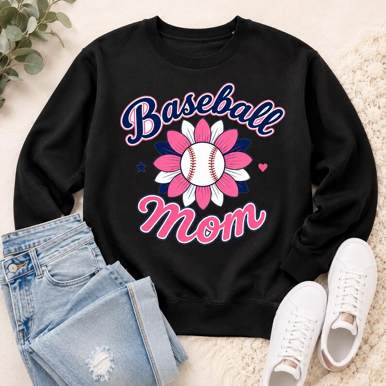 Baseball Mom Flower SVG PNG, Sports Mama Game Day Shirt Design (digital ...